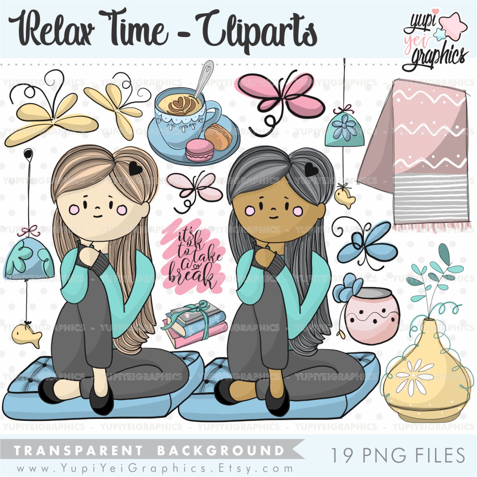 Girl Clipart Relax Clipart COMMERCIAL USE Lazy Girl - Etsy