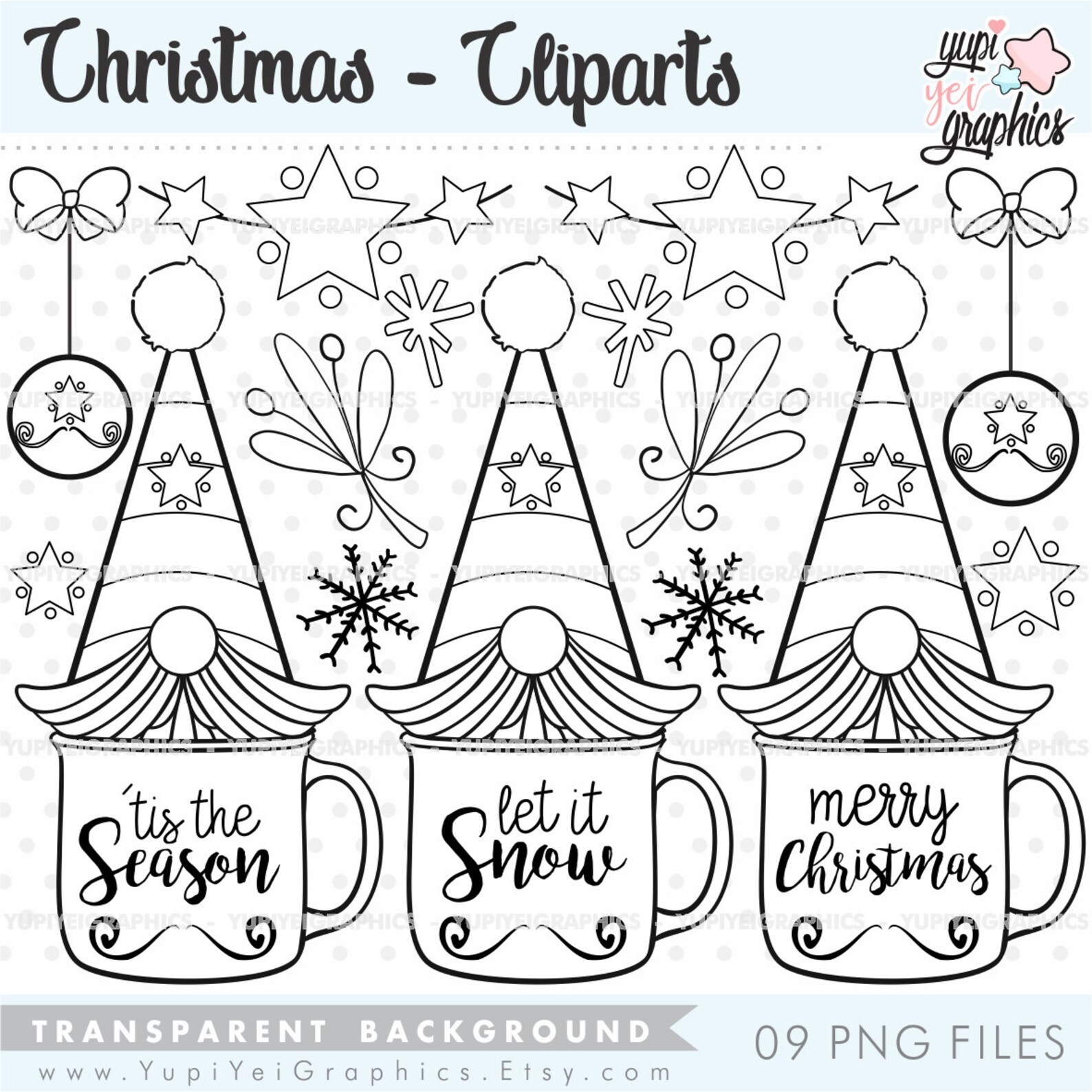 Christmas Digital Stamps Christmas Gnomes Stamps COMMERCIAL - Etsy