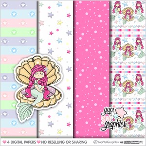 Mermaid Digital Paper, Princess Digital Paper, Princess Mermaid Digital ...