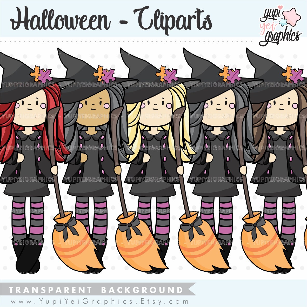 Witch Clip Art Halloween Clipart Halloween Graphics | Etsy