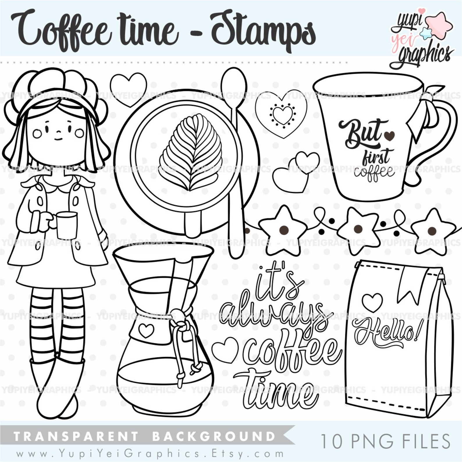 Coffee Digital Stamps Coffee Digistamps COMMERCIAL USE - Etsy