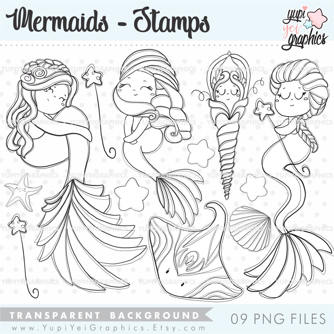 Mermaid Clipart, Mermaid Graphics, COMMERCIAL USE, Ocean Clipart, Sea ...