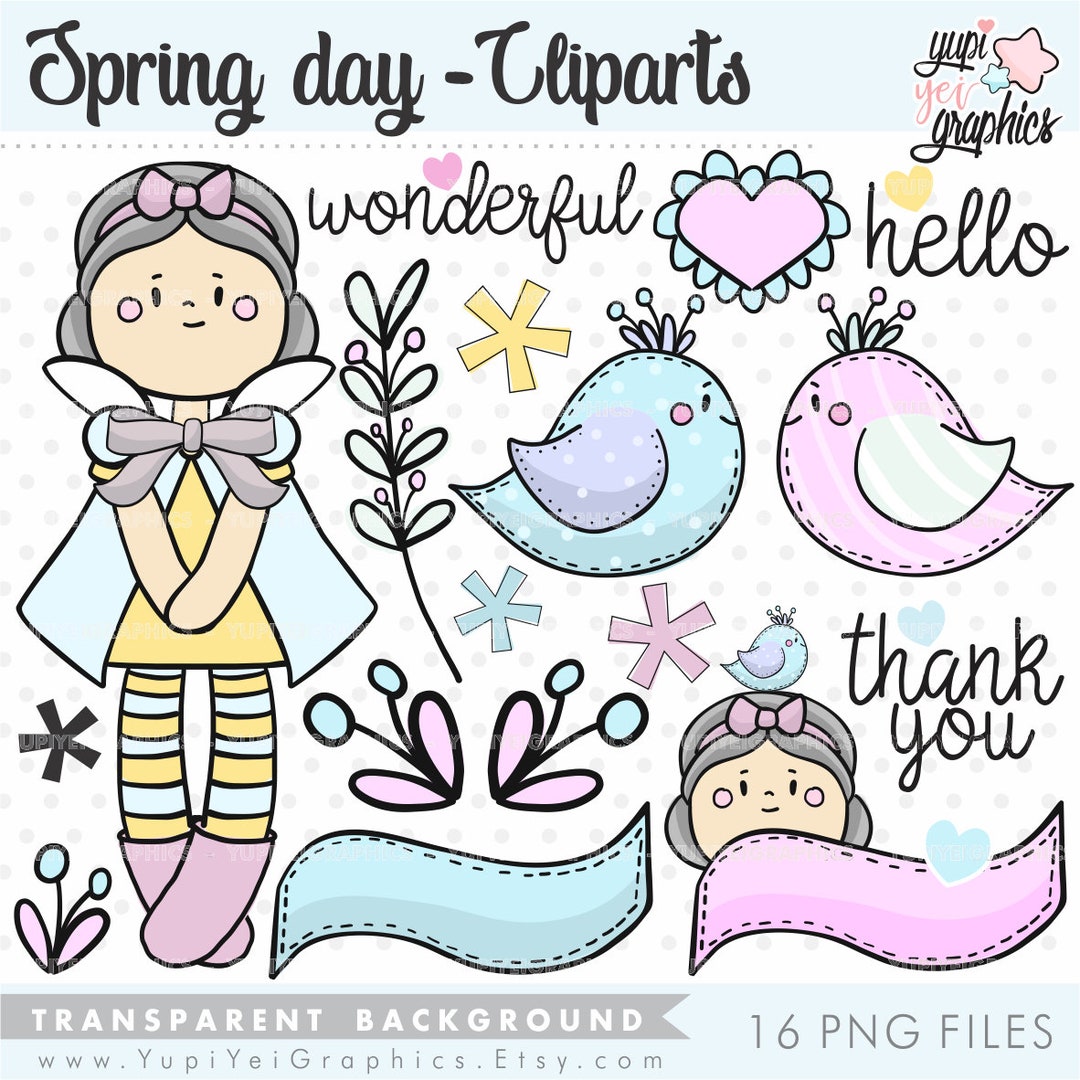 Princess Clipart, Spring Clipart, Spring Graphics, COMMERCIAL USE, Bird ...