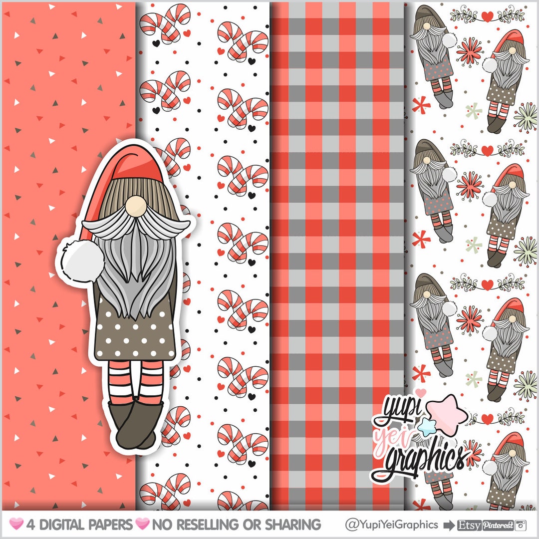 Christmas Digital Paper, Gnome Digital Paper, COMMERCIAL USE, Gnome ...