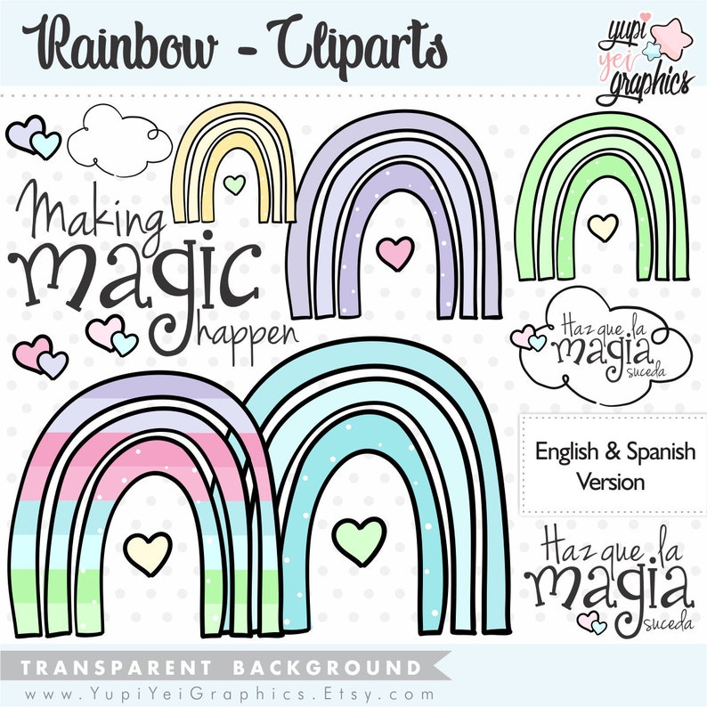 Rainbow Clipart Rainbow PNG COMMERCIAL USE Cloud Clipart - Etsy