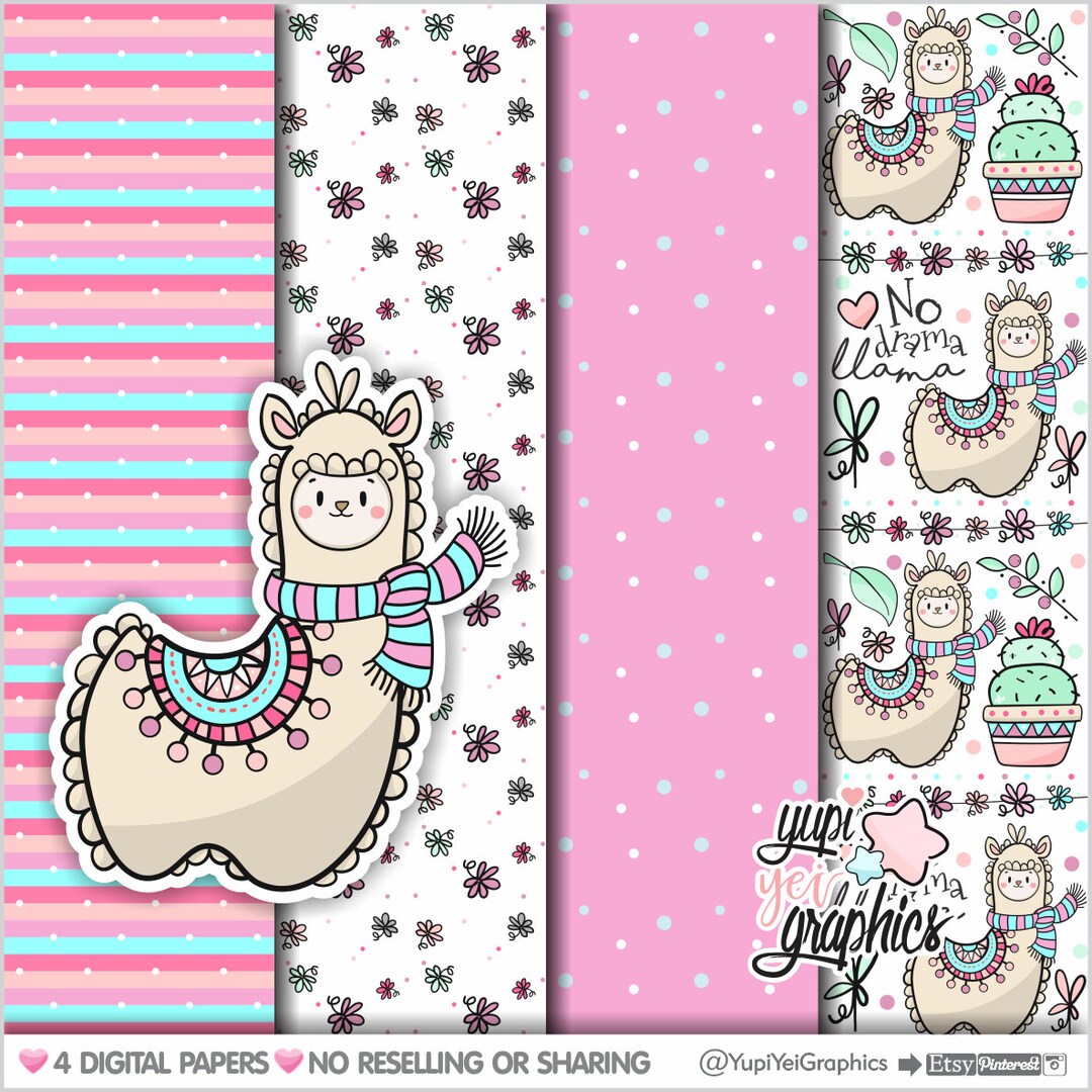 Llama Digital Papers, Llama Patterns, COMMERCIAL USE, Animal Digital ...