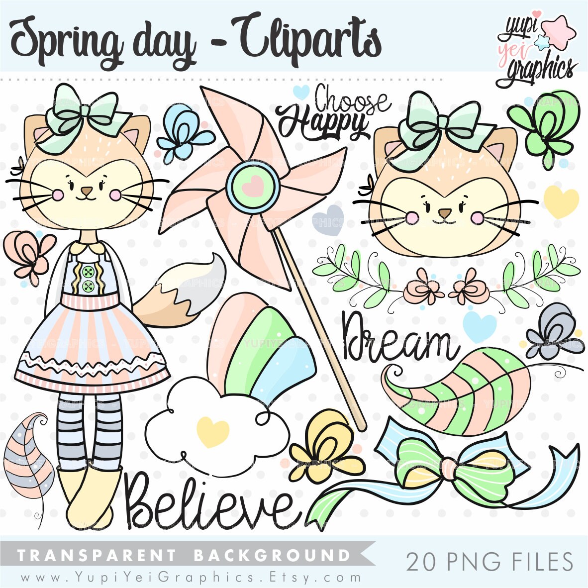 Cat Clipart Cat Graphics COMMERCIAL USE Spring Clipart | Etsy