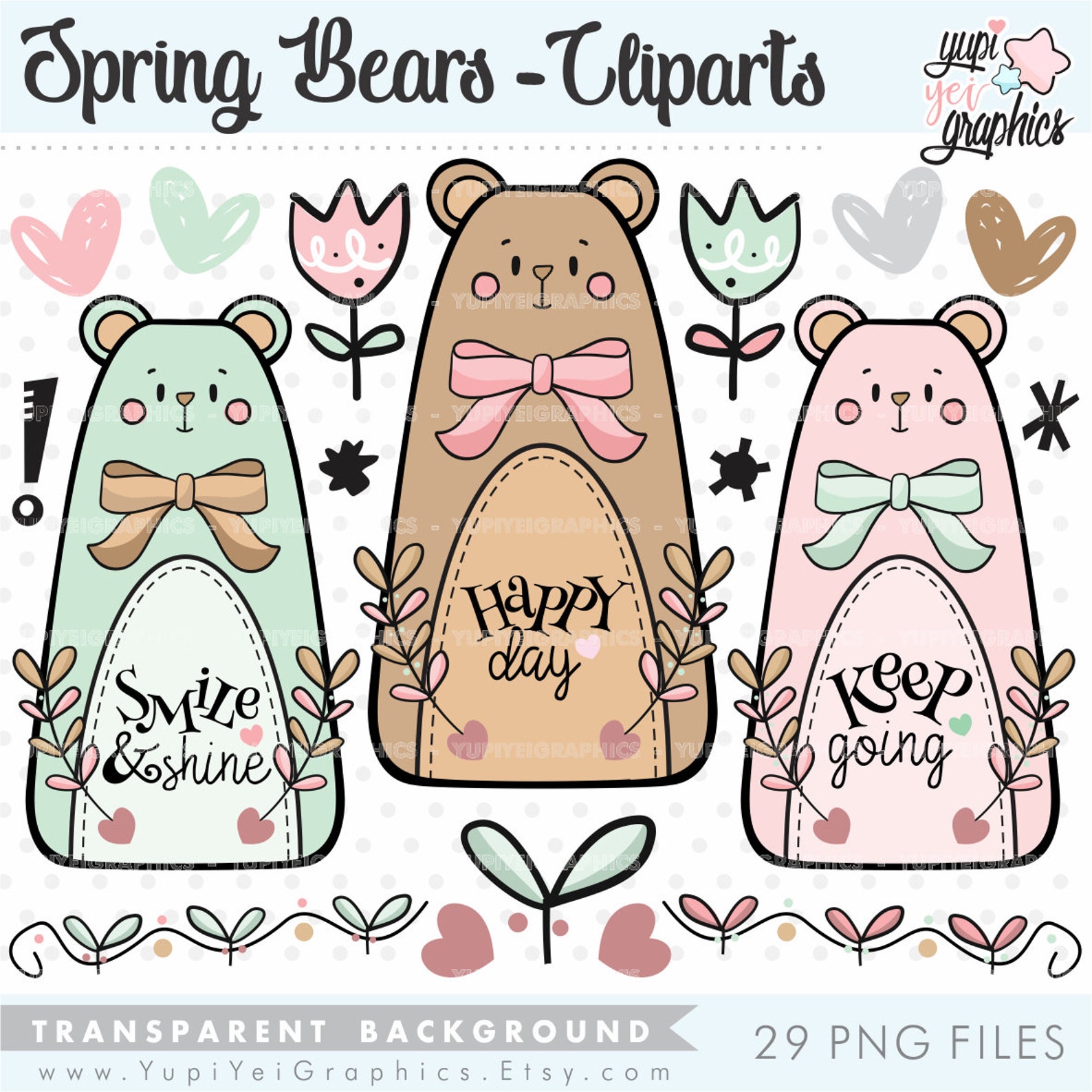 Bear Clip Art Bear Graphics COMMERCIAL USE Spring Clipart - Etsy