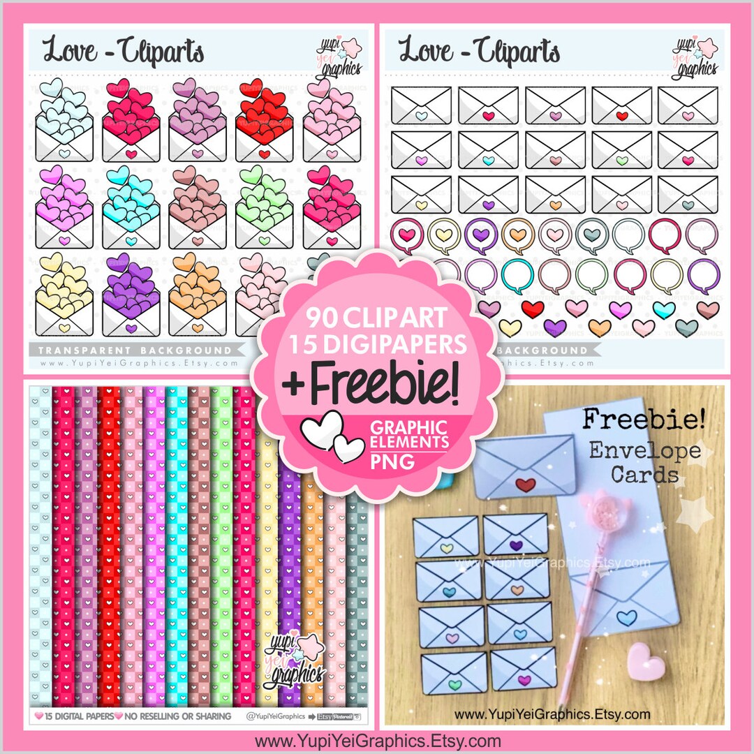 Love Clipart Envelopes Clipart COMMERCIAL USE Love - Etsy