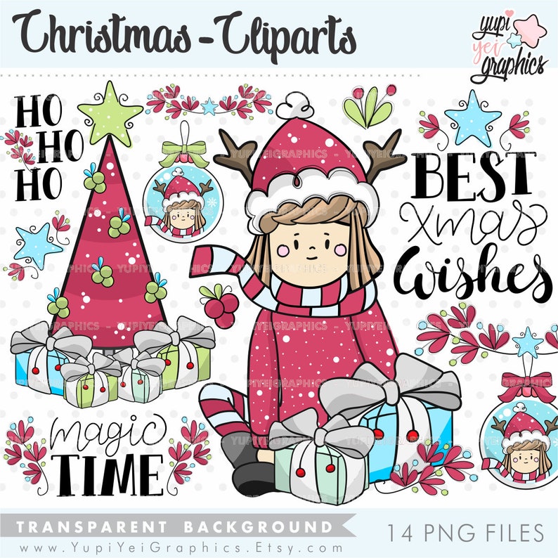 Christmas Clip Art Christmas Girl Clipart COMMERCIAL USE - Etsy