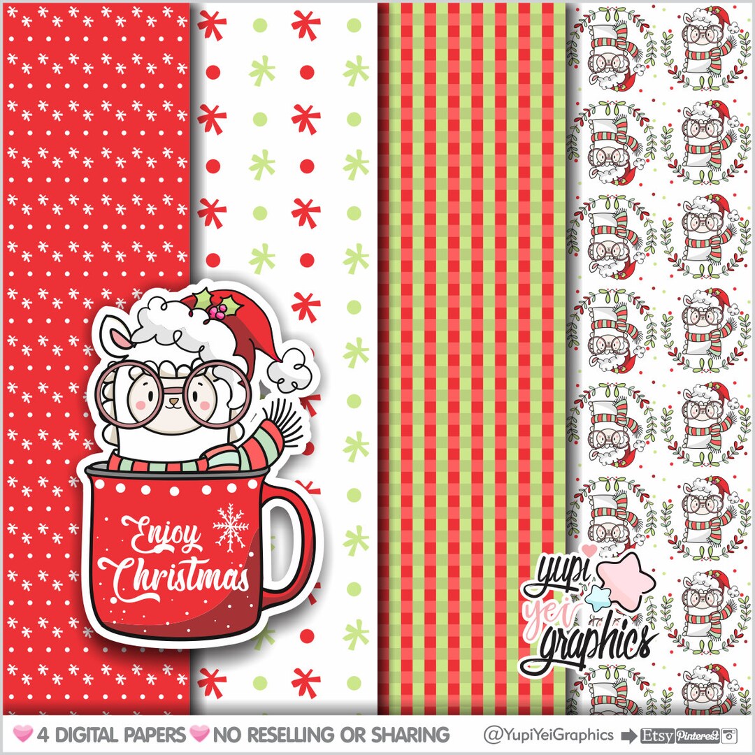 Christmas Digital Paper, Christmas Llama, COMMERCIAL USE, Llama Pattern ...
