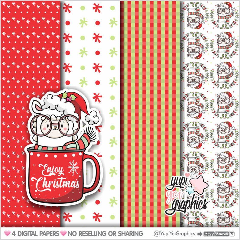 Christmas Digital Paper Christmas Llama COMMERCIAL USE | Etsy