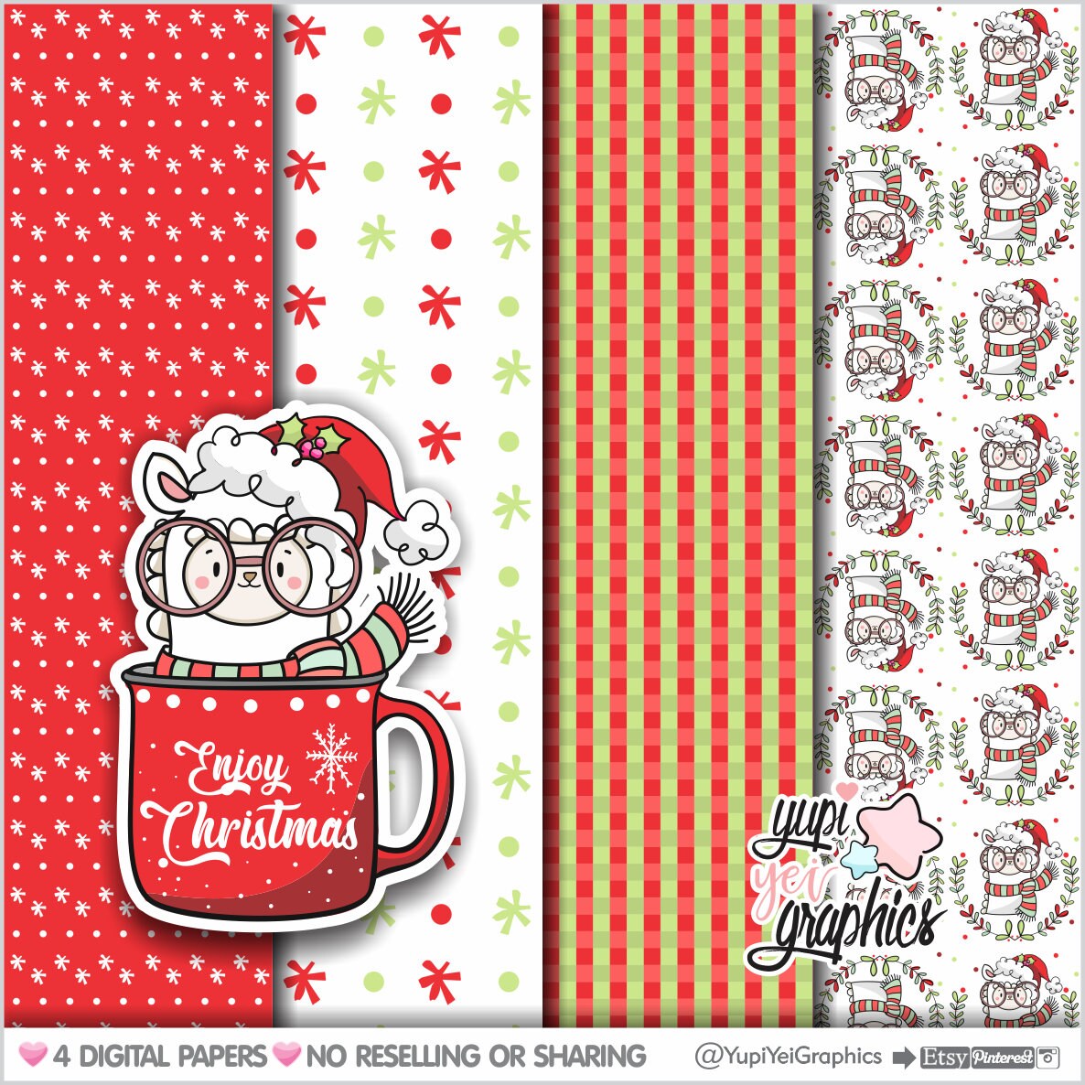 Christmas Digital Paper Christmas Llama COMMERCIAL USE | Etsy