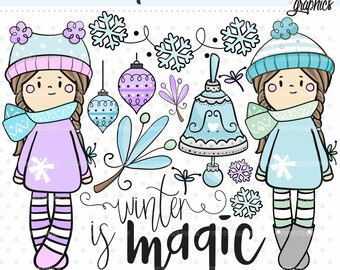 Winter Clipart Winter Graphics COMMERCIAL USE Christmas | Etsy