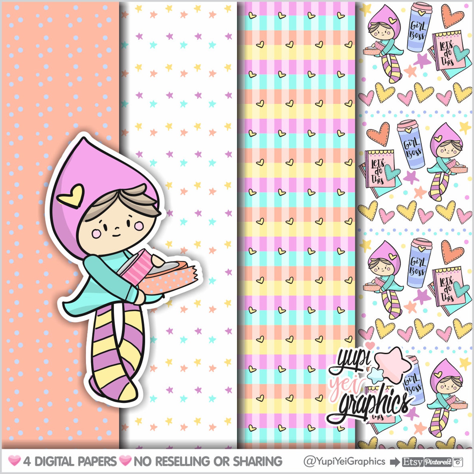 Planner Girl Digital Paper Planner Girl Pattern COMMERCIAL | Etsy