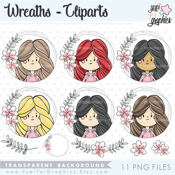 Girl Clipart Wreaths Clipart COMMERCIAL USE Girl Graphics - Etsy