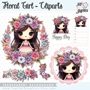 Girl Clipart, Spring Girl Clipart, Floral Wreath, Flora Girl Clipart ...