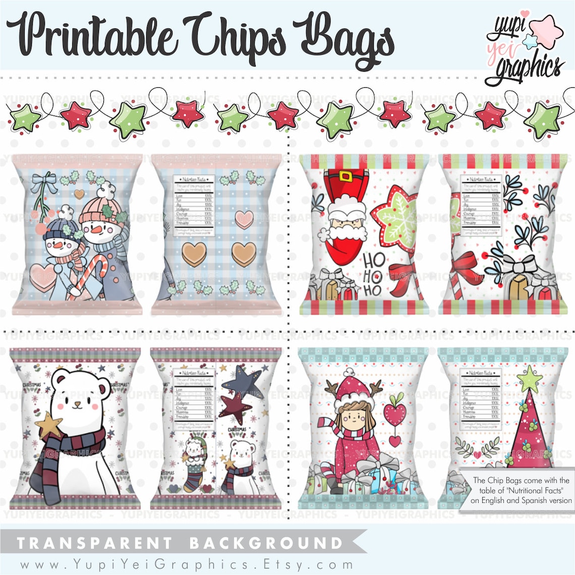 Christmas Chips Bags PNG Printable Chips Bags COMMERCIAL - Etsy