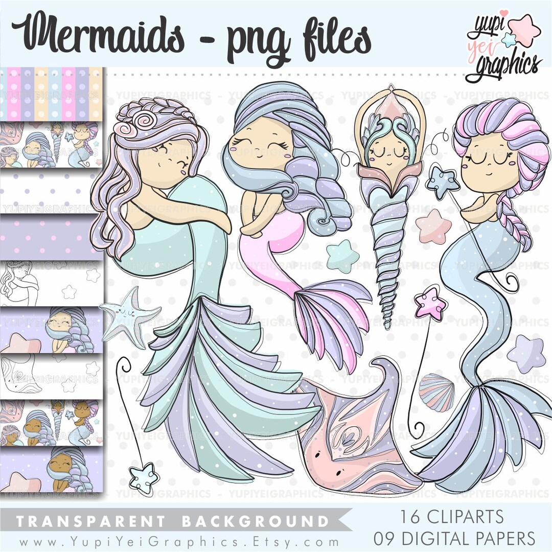 Mermaids Clipart, Mermaid Graphics, Ocean Clipart, Sea Clipart, Mermaid ...