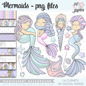 Mermaids Clipart, Mermaid Graphics, Ocean Clipart, Sea Clipart, Mermaid ...