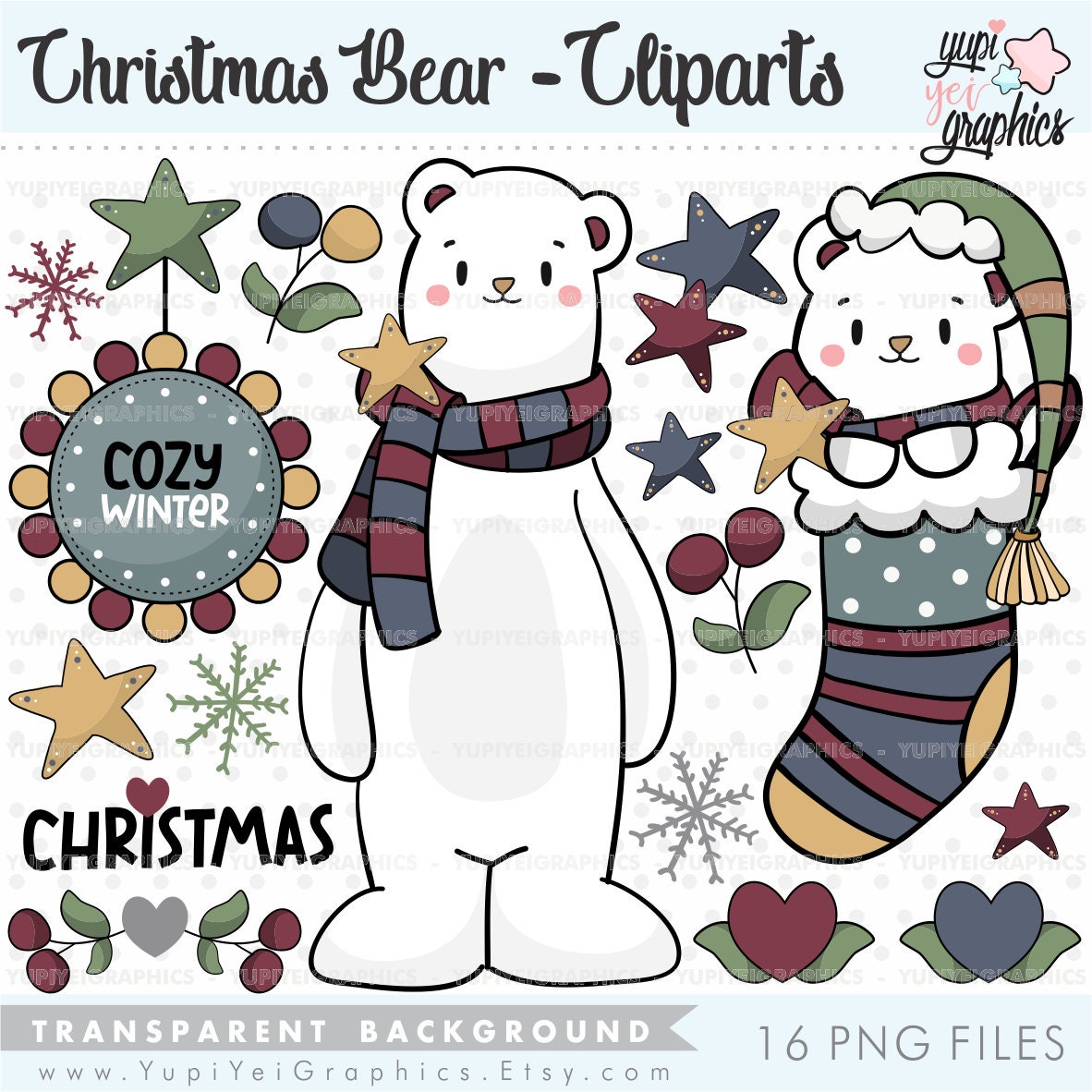 Christmas Clipart Winter Bear Clipart COMMERCIAL USE - Etsy