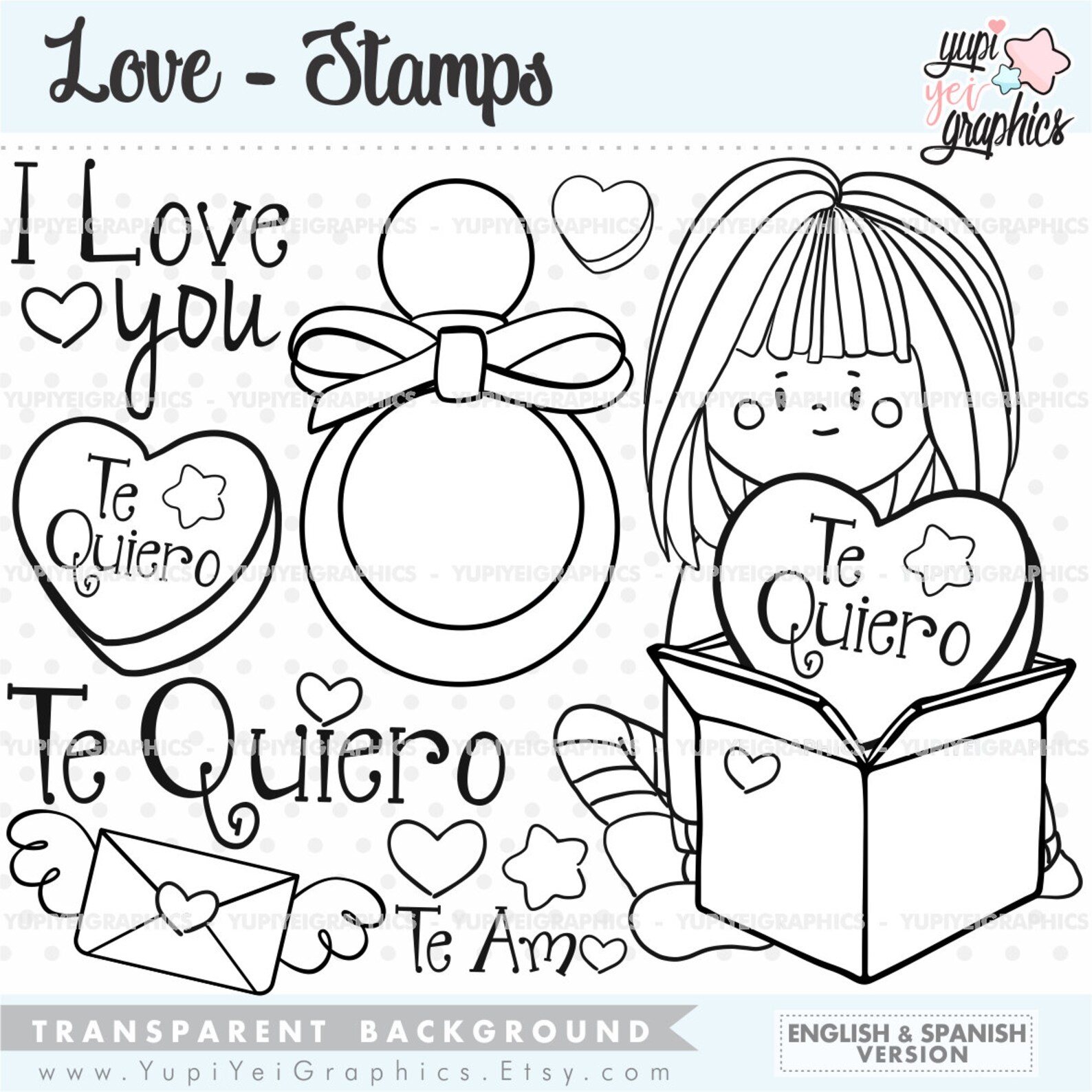 Love Digital Stamps Love Stamps Valentine's Day Stamps - Etsy