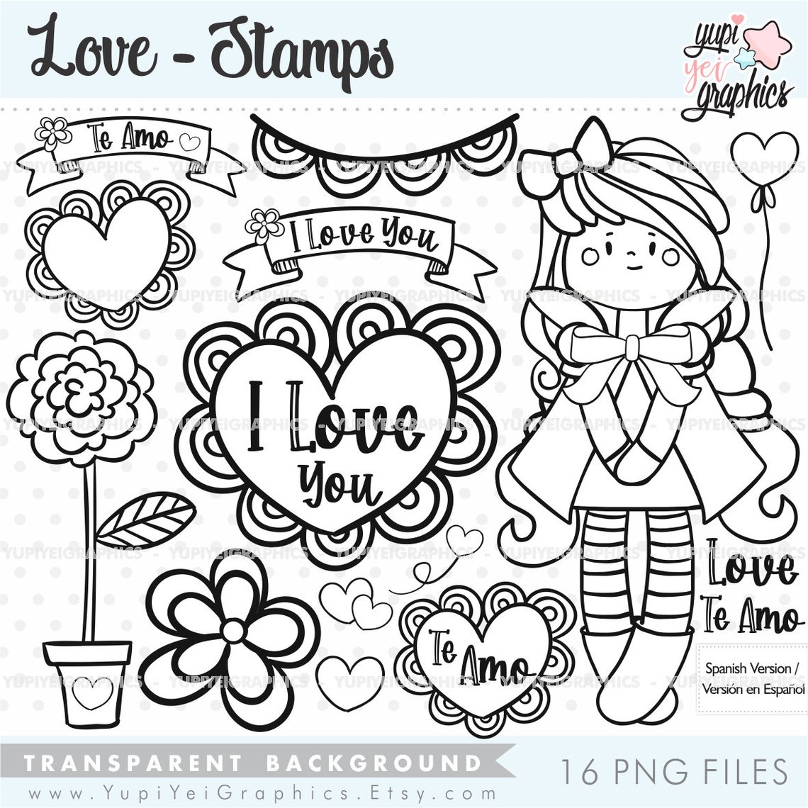 Valentine's Day Stamps Love Stamps Love Digital Stamps | Etsy