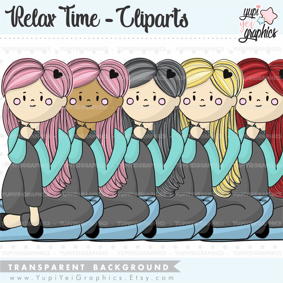 Girl Clipart Relax Clipart COMMERCIAL USE Lazy Girl - Etsy