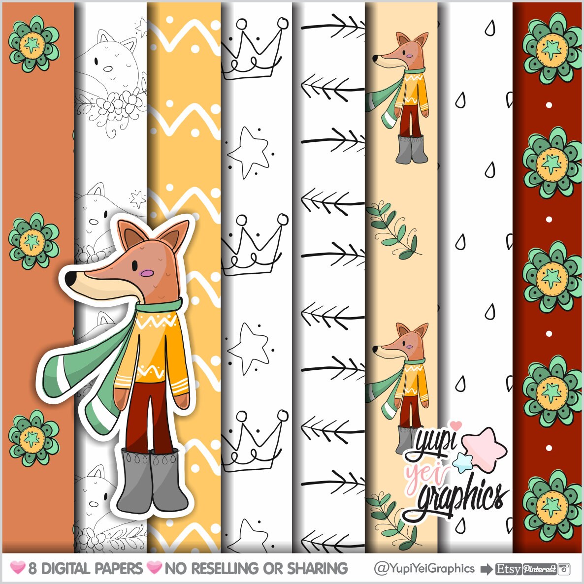 Fox Digital Papers Fox Patterns COMMERCIAL USE Animal | Etsy