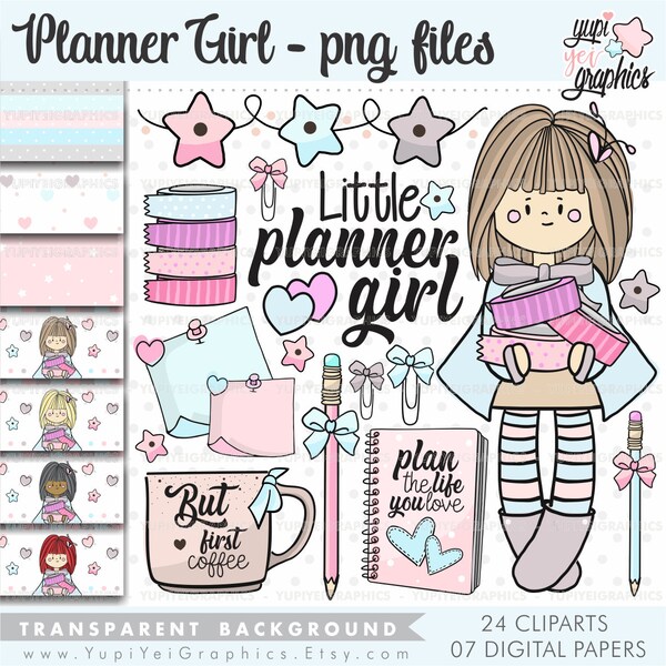 Planner Girl Clipart - Etsy