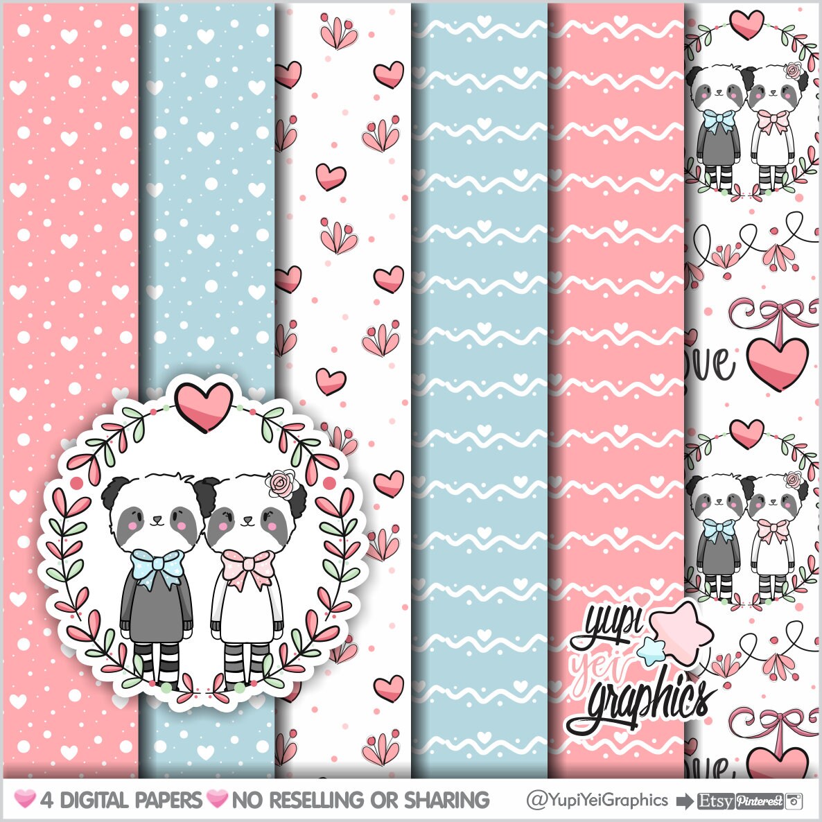 Panda Clipart Valentine's Day Clipart Love Clipart - Etsy