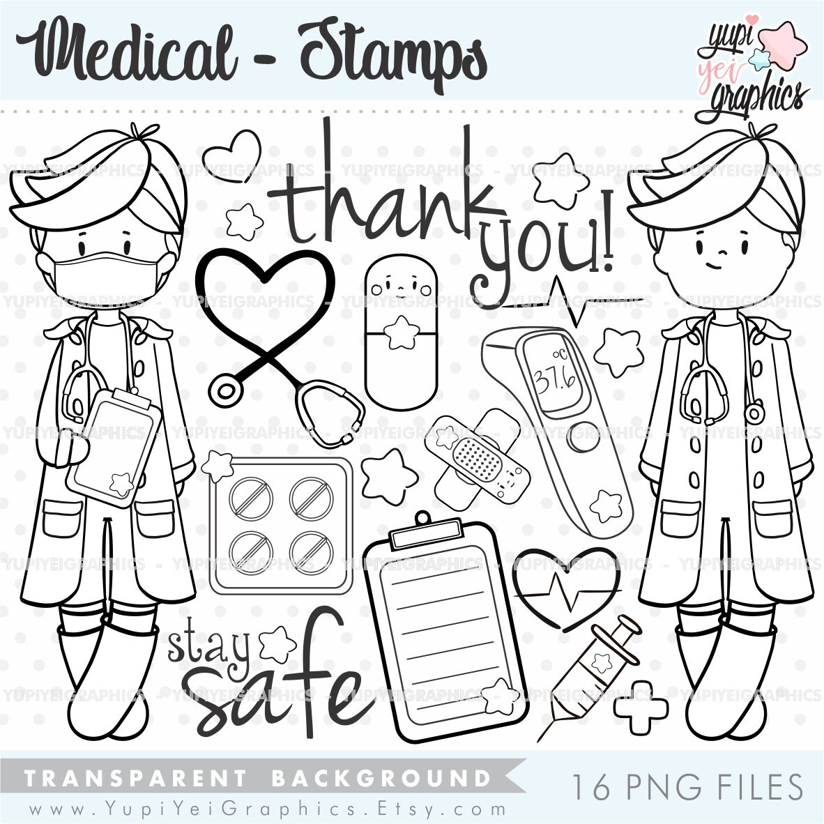Medical Stamps Doctor Stamps Medical Digistamps COMMERCIAL | Etsy