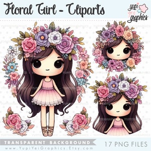 Girl Clipart, Spring Girl Clipart, Floral Wreath, Flora Girl Clipart ...