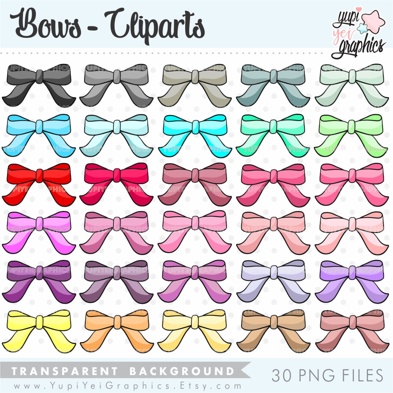 Bow Clipart Bow Graphics COMMERCIAL USE Gift Bow Clipart - Etsy