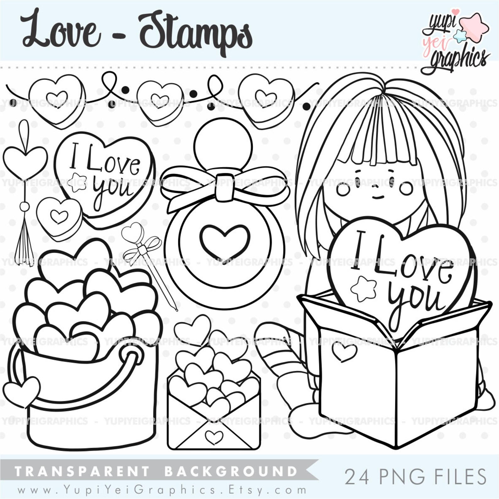 Love Digital Stamps Love Stamps Valentine's Day Stamps - Etsy