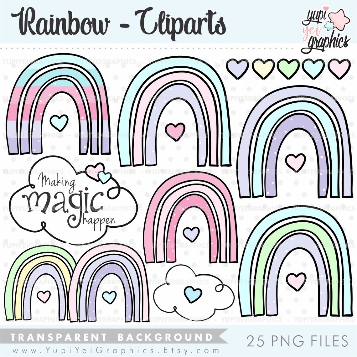 Rainbow Clipart Rainbow PNG COMMERCIAL USE Cloud Clipart - Etsy