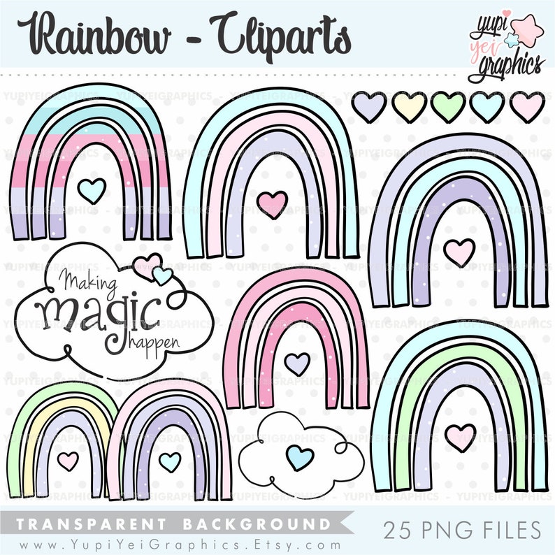 Rainbow Clipart Rainbow PNG COMMERCIAL USE Cloud Clipart - Etsy