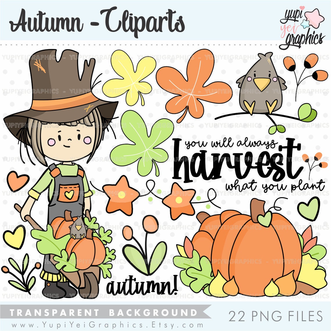 Autumn Clipart Fall Clipart COMMERCIAL USE Harvest Clipart - Etsy