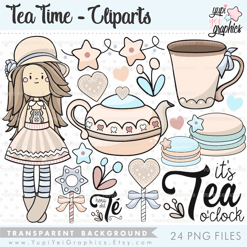 Tea Time Clipart Tea Clipart COMMERCIAL USE Tea Pot | Etsy
