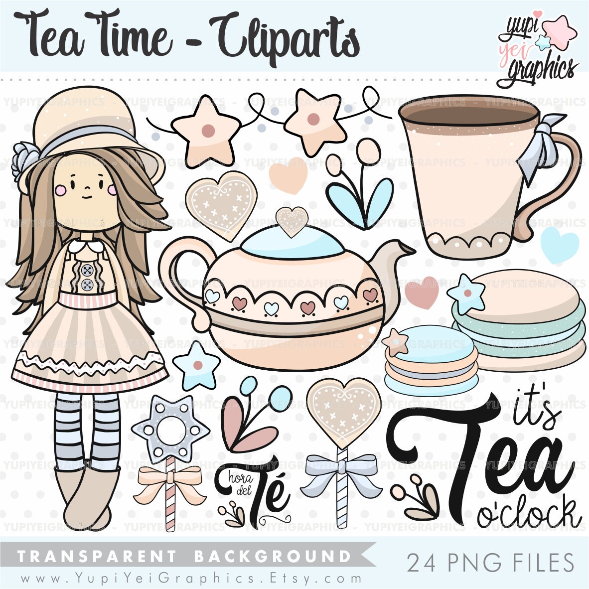 Tea Time Clipart Tea Clipart COMMERCIAL USE Tea Pot - Etsy