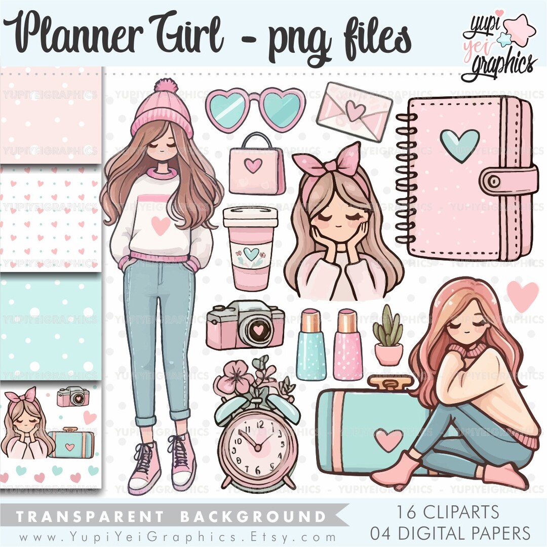 Planner Girl Clipart, Cute Girl Clipart, School Clipart, Student ...
