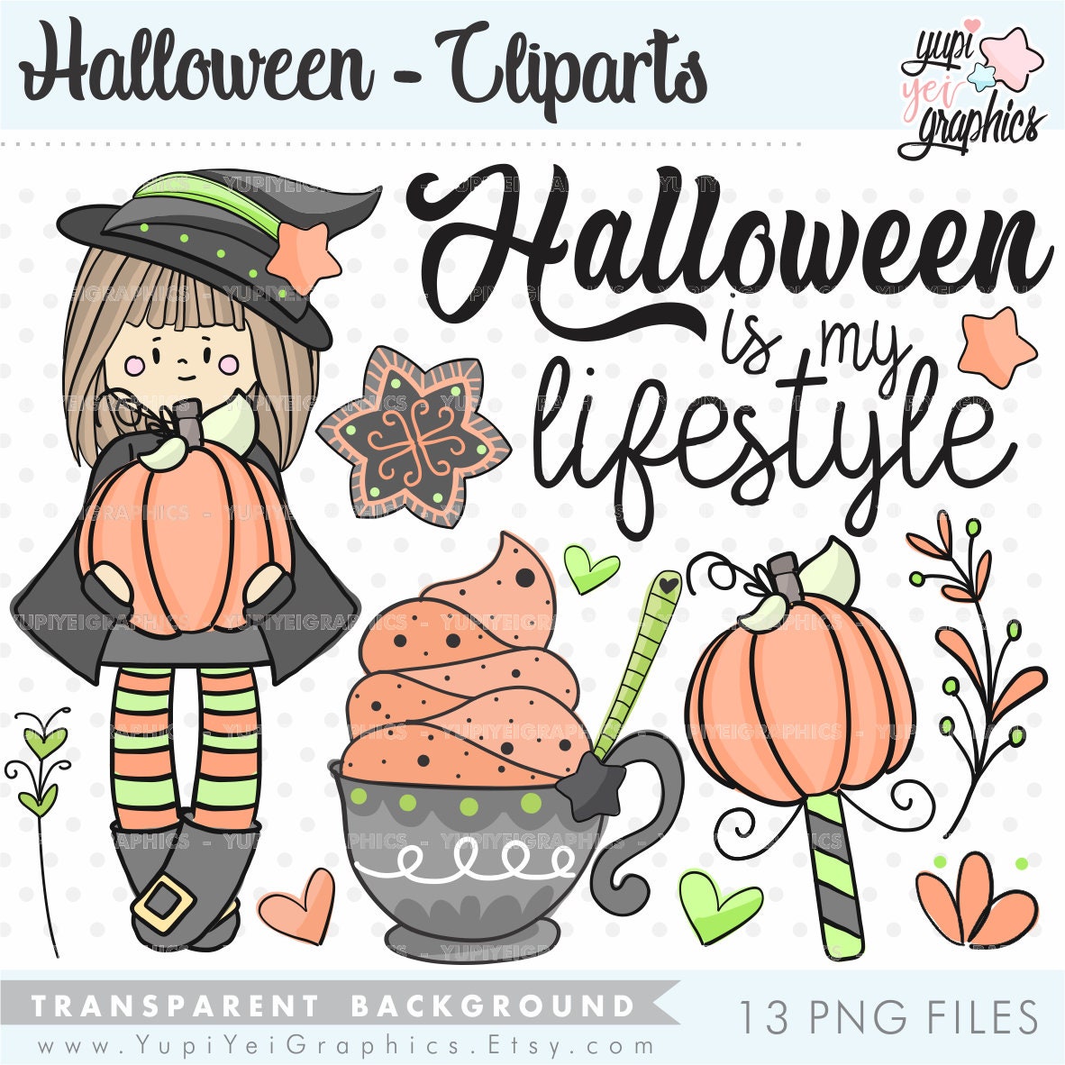 Halloween Clipart Halloween Graphic Witch Clipart | Etsy