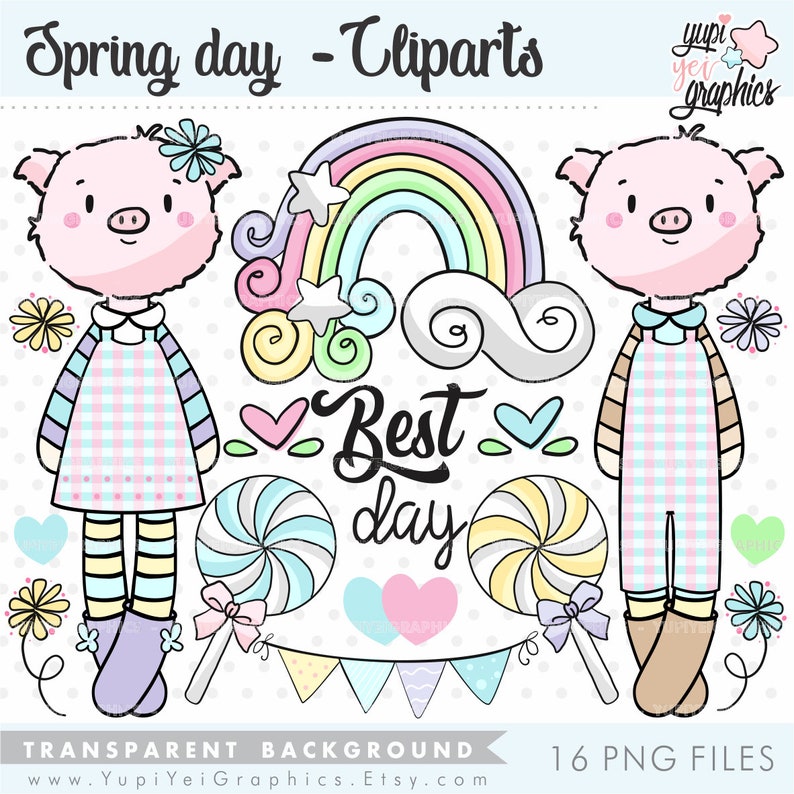 Pig Clipart Spring Clipart COMMERCIAL USE Pig Digital - Etsy