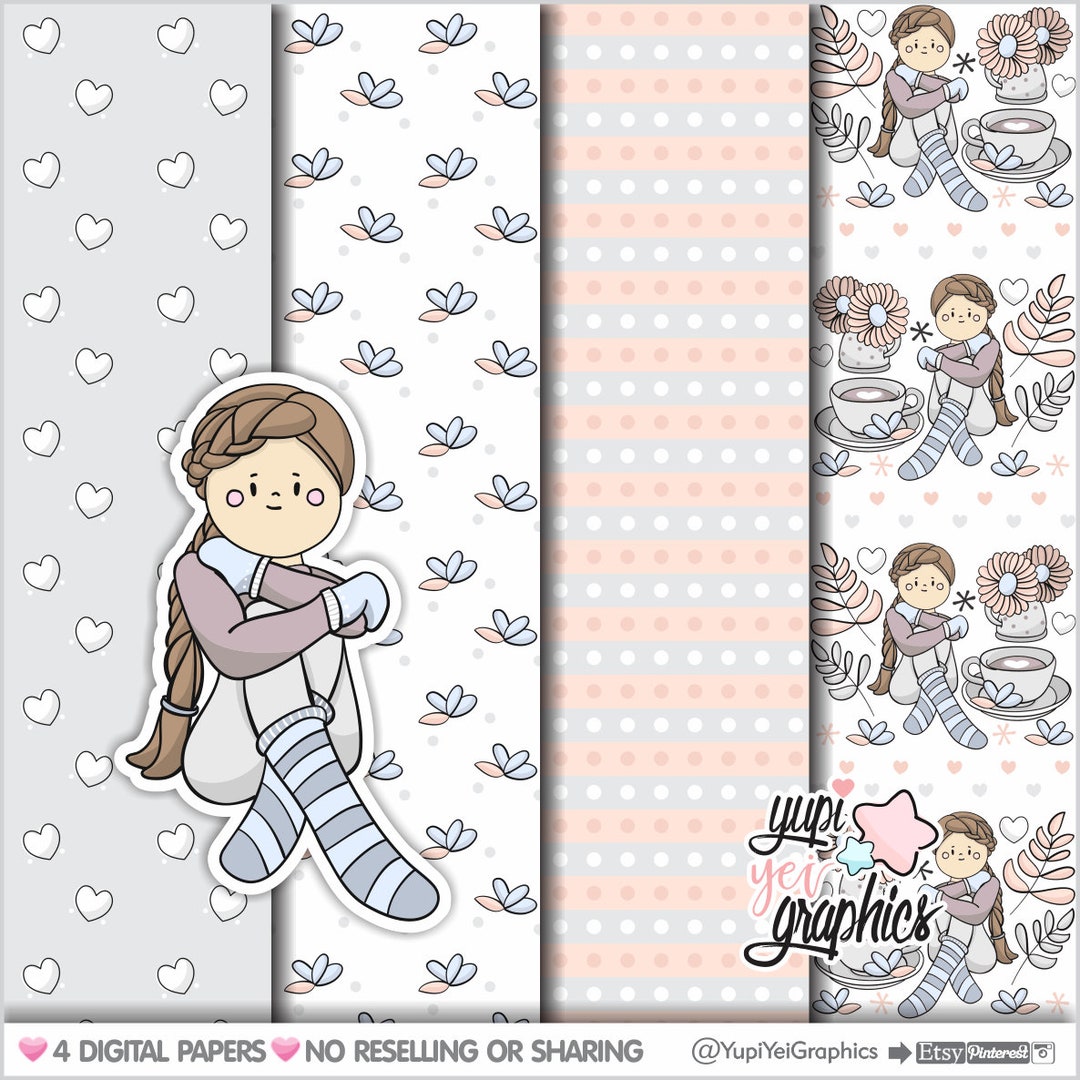 Girl Digital Paper, Coffee Digital Paper, Printable Paper, COMMERCIAL ...