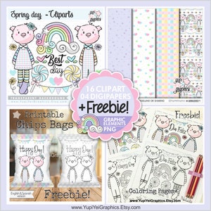 Pig Clipart, Spring Clipart, COMMERCIAL USE, Pig Digital Papers, Spring ...
