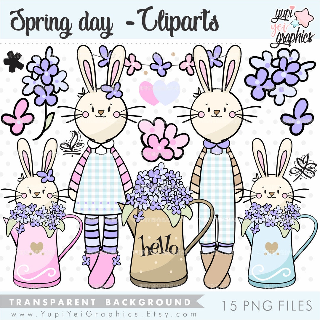 Spring Clipart, Spring Graphics, COMMERCIAL USE, Flowers Clipart, Bunny ...