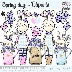 Spring Clipart, Spring Graphics, COMMERCIAL USE, Flowers Clipart, Bunny ...