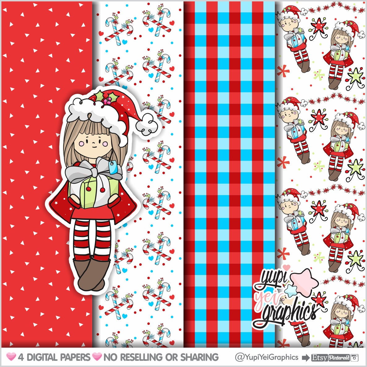 Christmas Digital Paper Christmas Pattern COMMERCIAL USE - Etsy