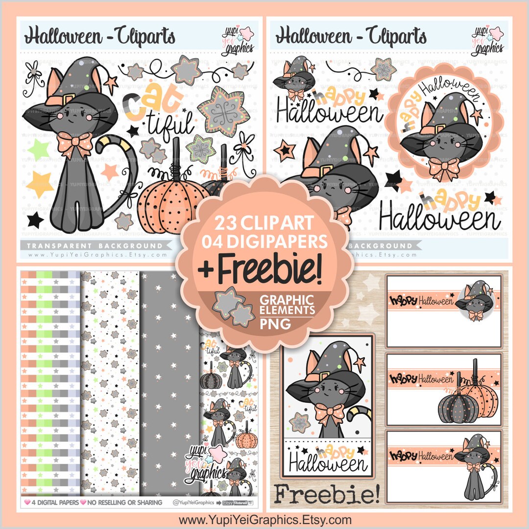 Halloween Clip Art, Black Cat Clipart, COMMERCIAL USE, Halloween ...