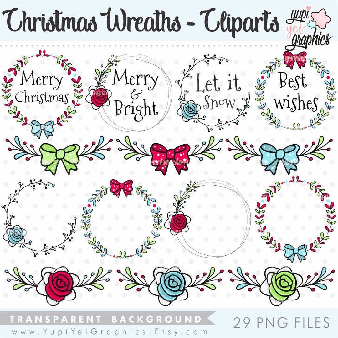Christmas Wreaths Clipart, Wreaths Clipart, COMMERCIAL USE, Christmas ...